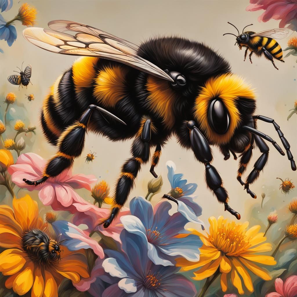 Art in the style of Banksy of bumblebee. butterfly, wasp, fly and ...