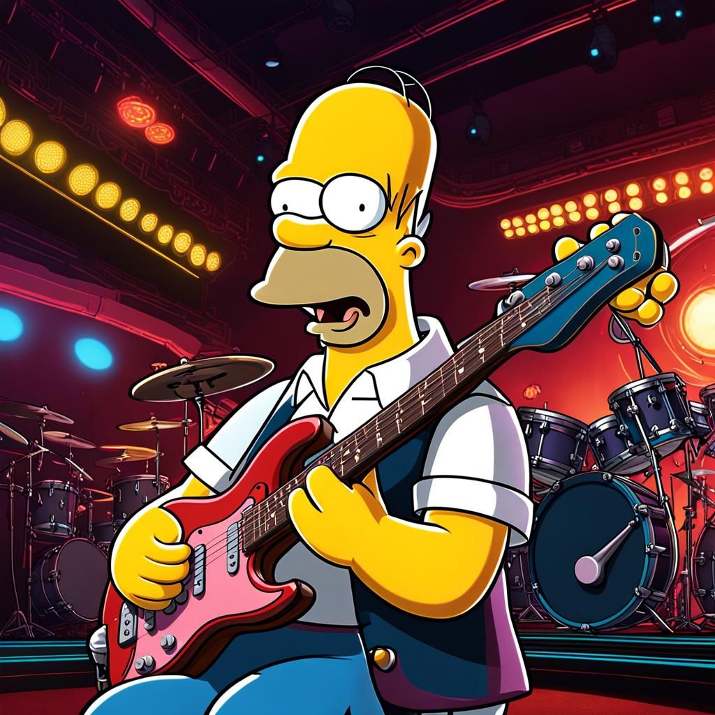 homer simpson playing in a rock band - AI Generated Artwork - NightCafe ...