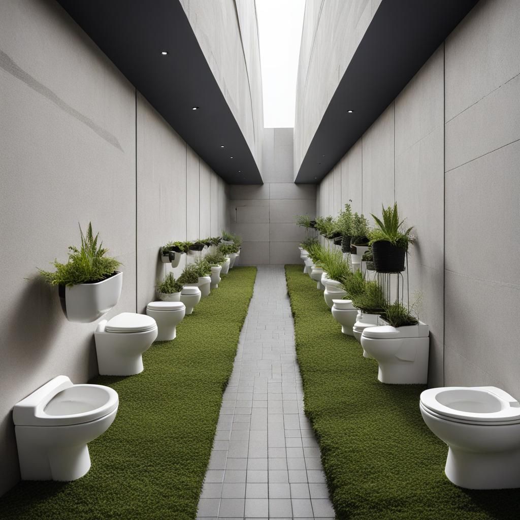 Toilets Transformed: A Row of Unexpected Planters - AI Art