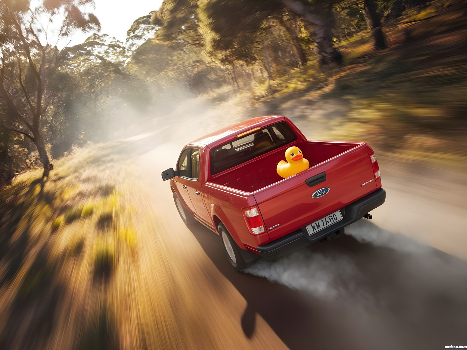 Australian Ford Ute Speeds Through Bushland with G... - AI Art