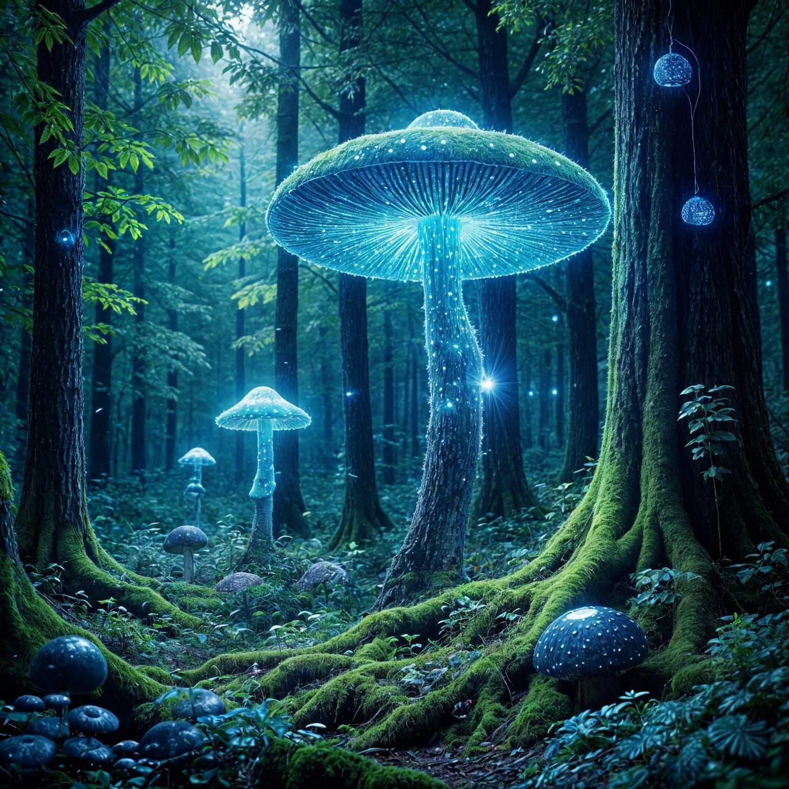 A neon blue magic mushroom - A neon blue magic mushroom