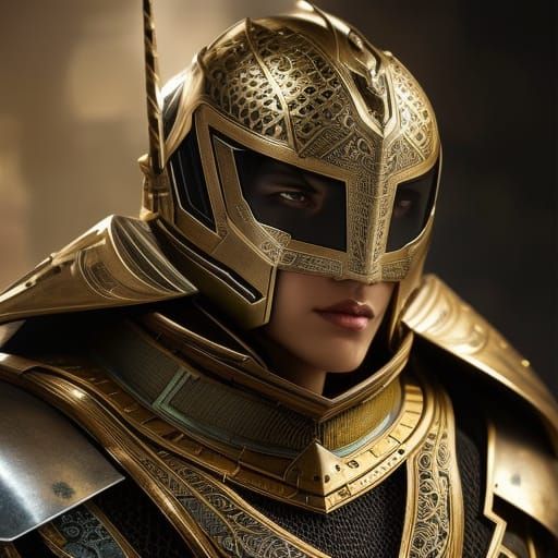 complete armored knight uncovered defiant face, intricate detailed ...