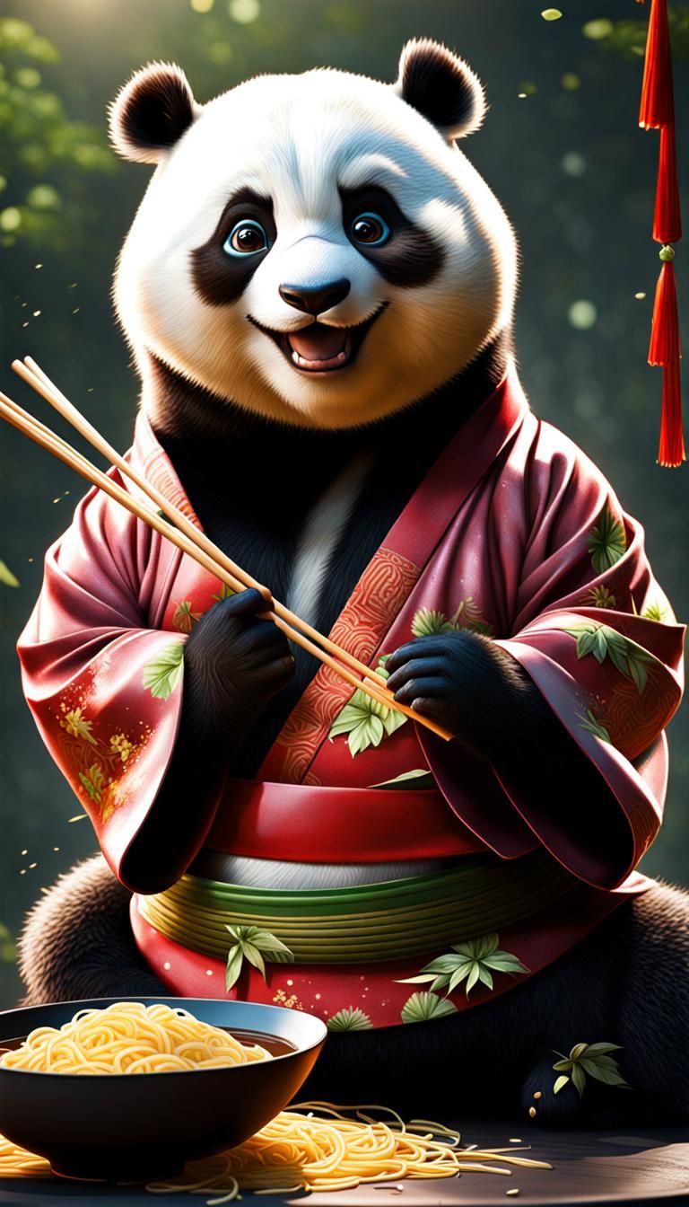 Photograph portrait of a fuzzy excited obese Oriental Kung-FU Panda cub ...