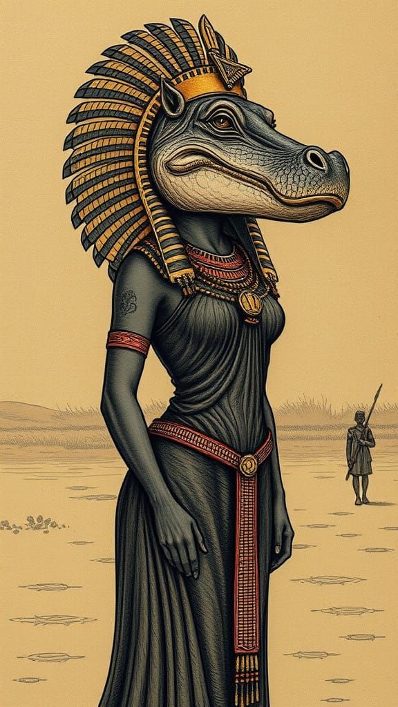 Taweret in Egyptian Headdress - Egyptian Goddess Taweret in ...