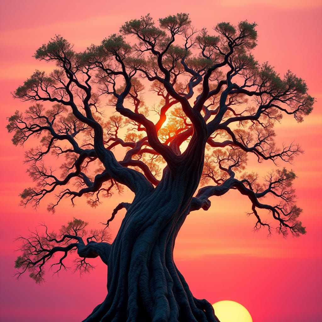 Fractals in nature with A tree where each branch splits