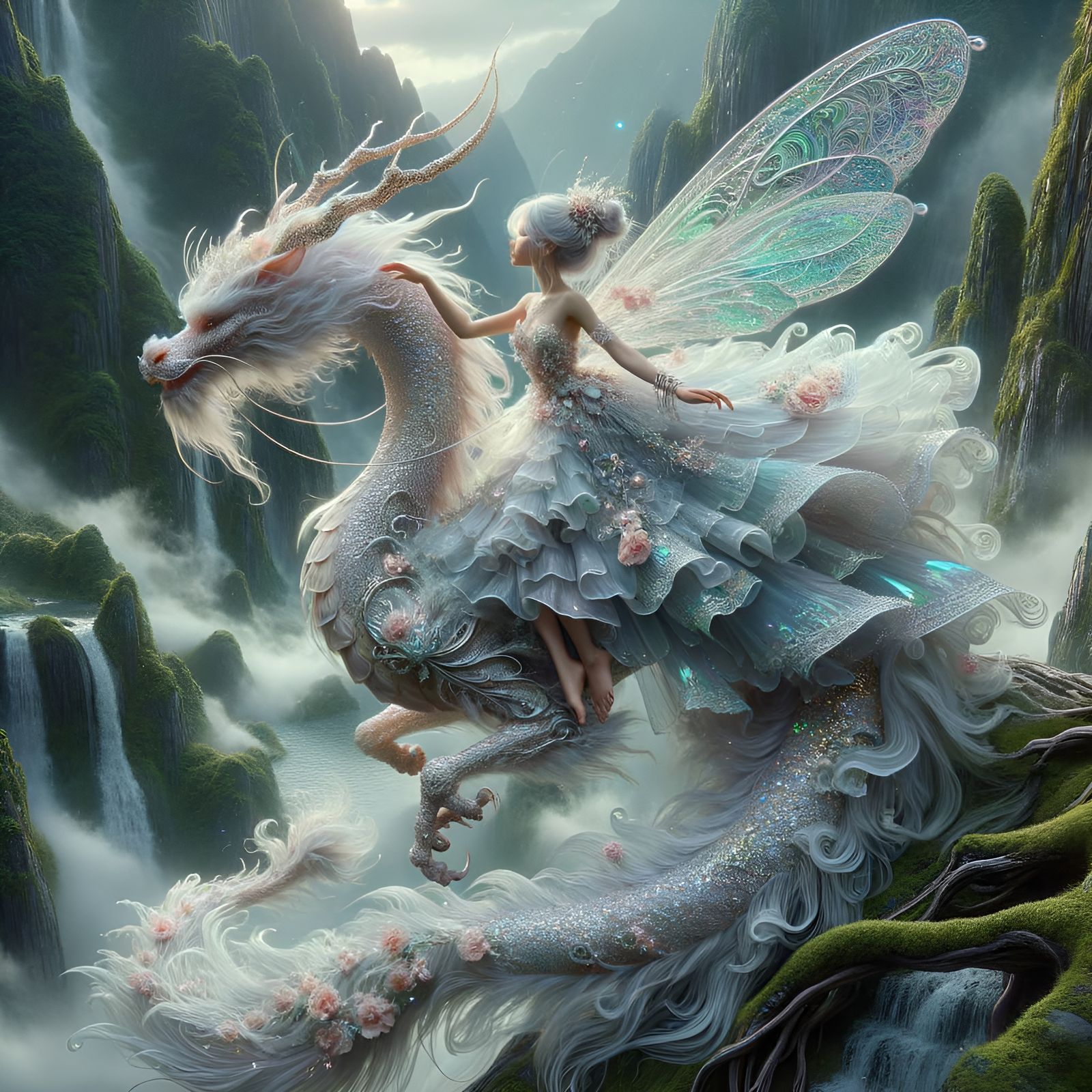 A Fairy and a Dragon... - Majestic Fairy and Dragon Soar Thr...