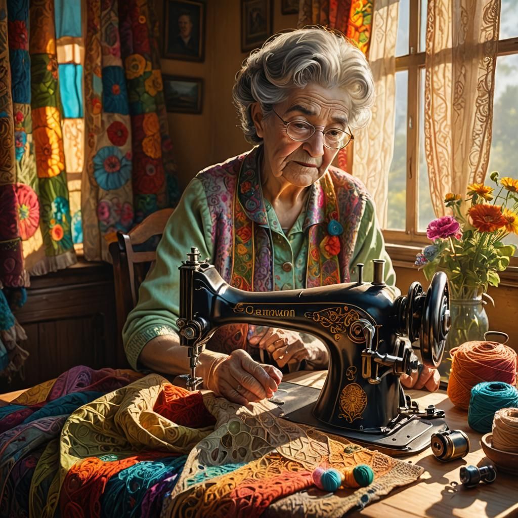 Sewing Grandma 1 - AI Generated Artwork - NightCafe Creator