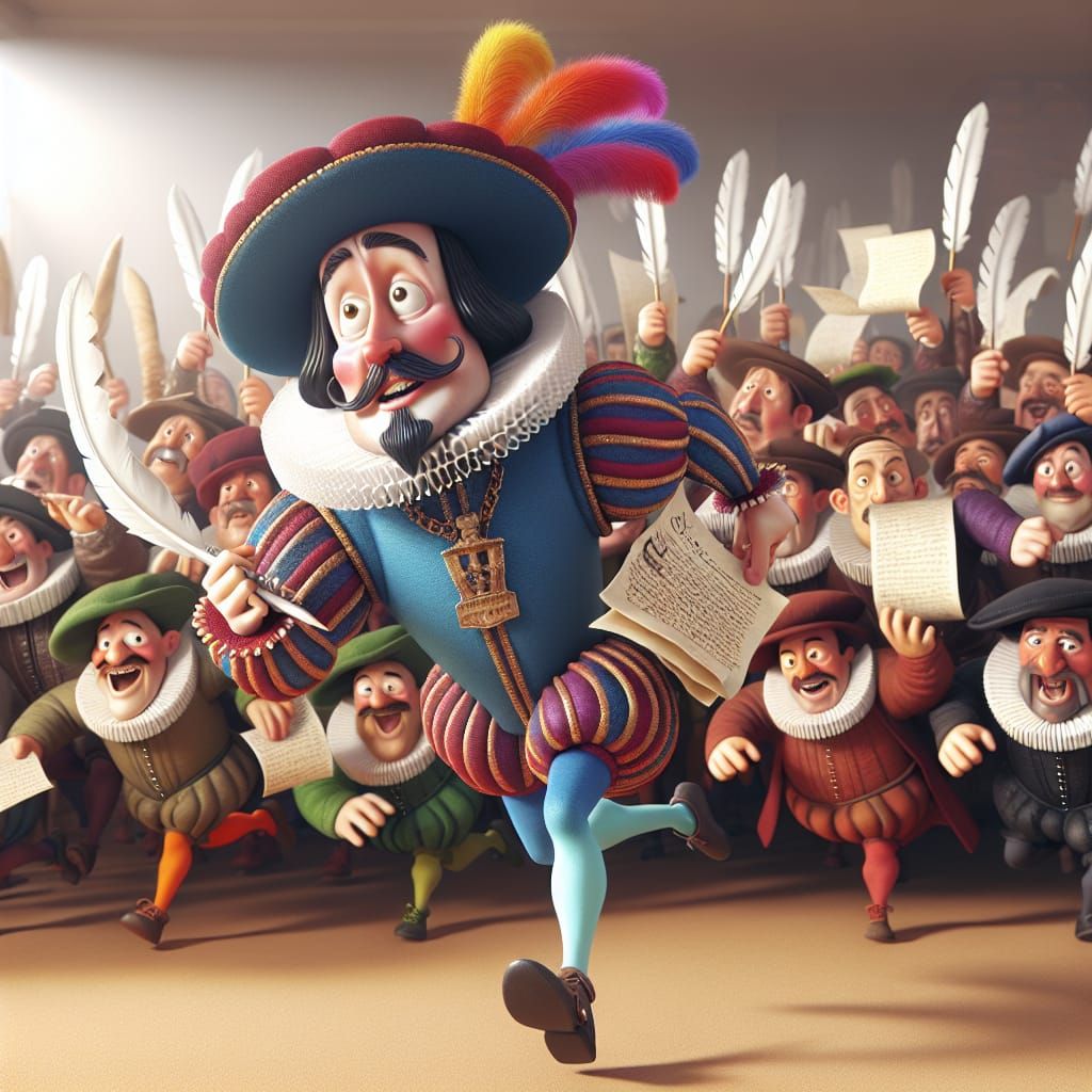 William Shakespeare running from 16th century paparazzi - AI Generated ...