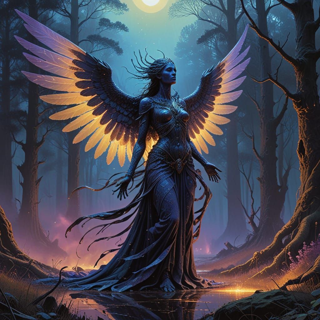 A god kneeling - Majestic Divine Being in Ethereal Reverence