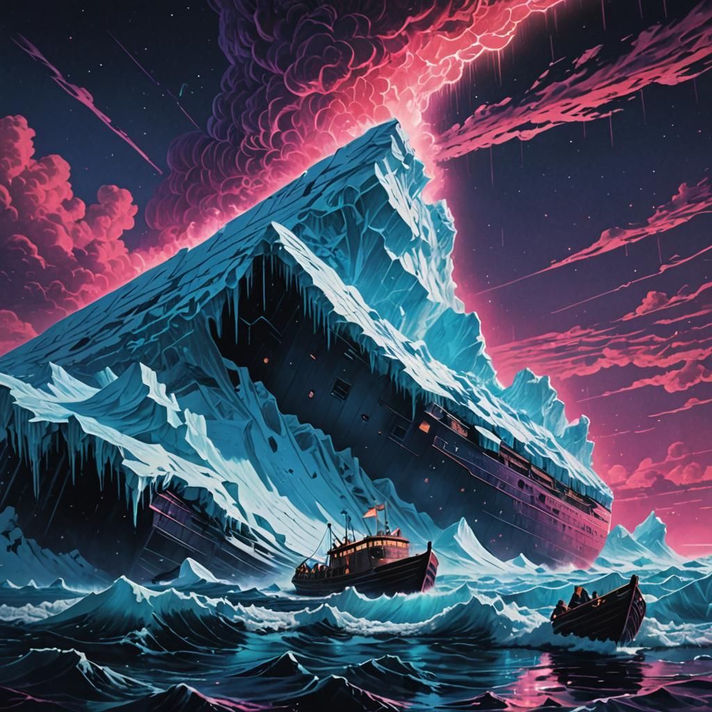 Noah’s Ark hits an iceberg, retrowave horror - AI Generated Artwork ...