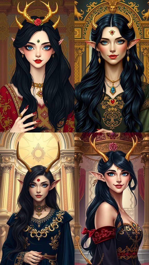 Regal Beauty with Elven Features and Majestic Horn... - AI Art