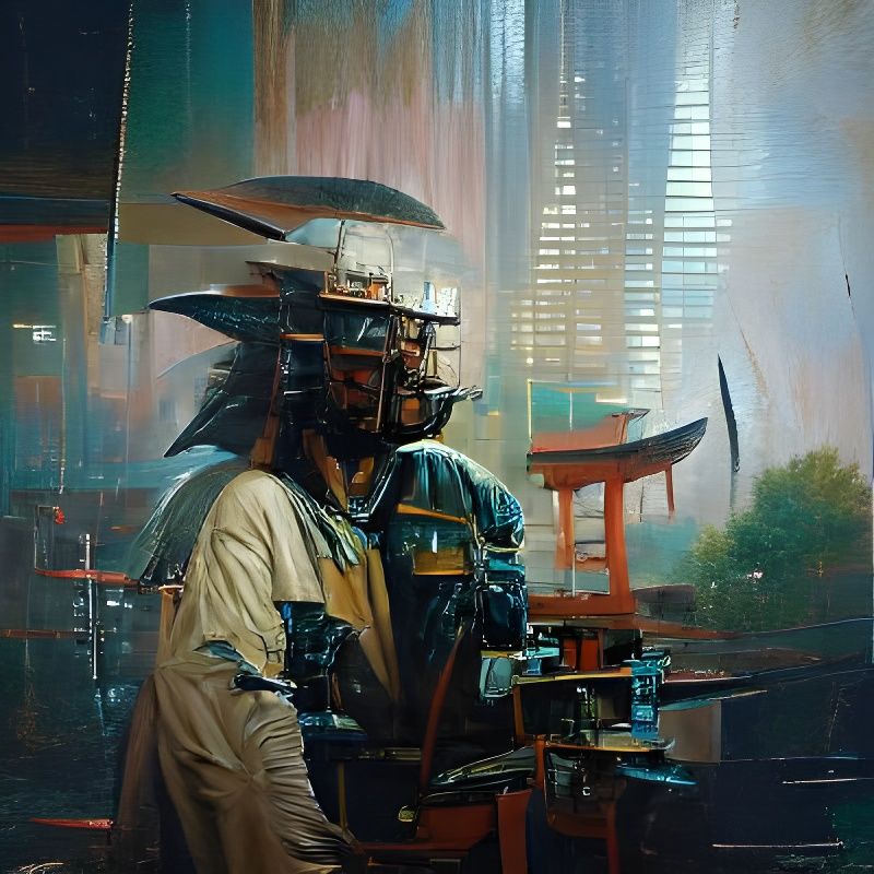Cyberpunk samurai contemplate - AI Generated Artwork - NightCafe Creator