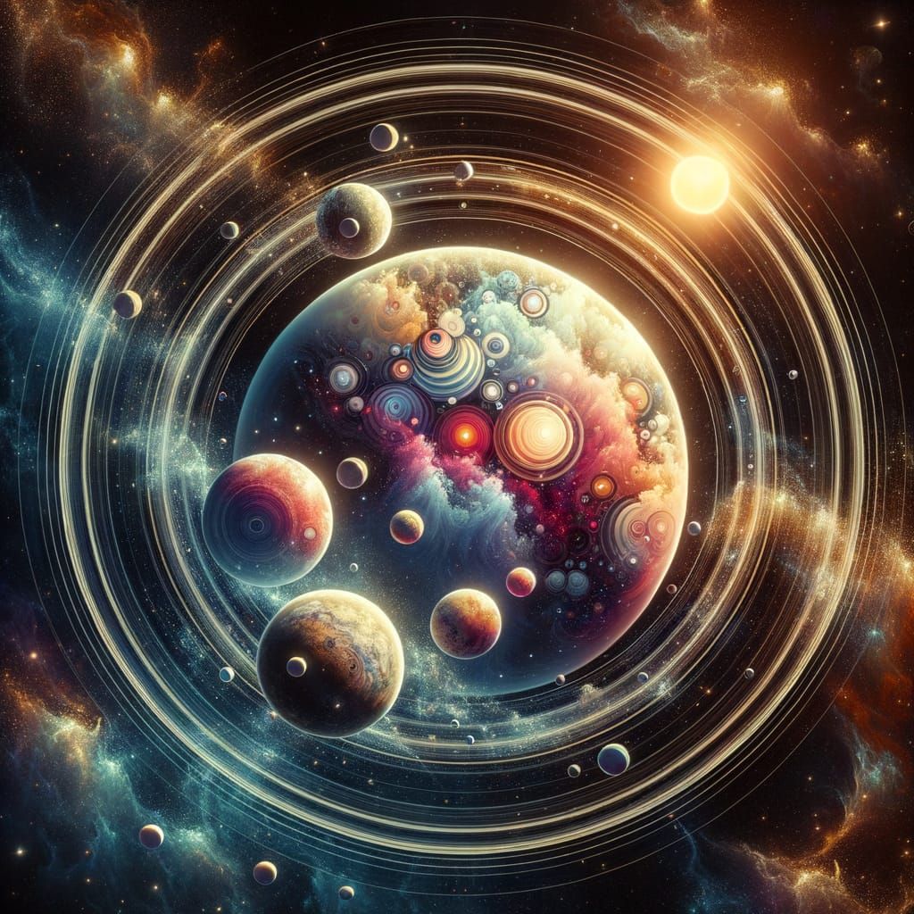 A large fantasy planet floats among the stars orbiting a binary pair of ...