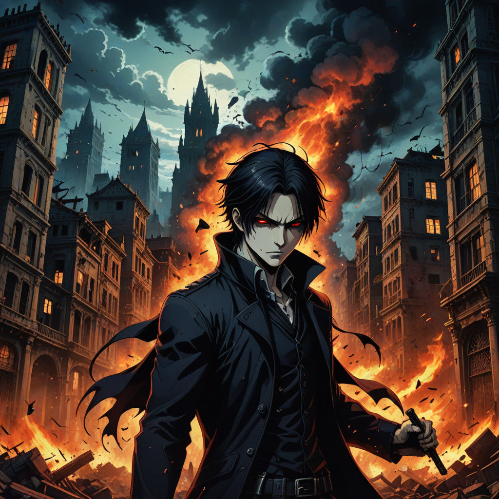 Apocalyptic Gothic City Under Vampire Attack in Dr... - AI Art