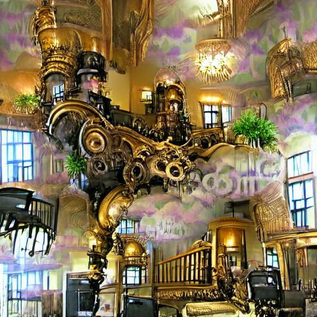 Ornate baroque shimmering fantasy hotel lobby (68) [steampunk] - AI ...