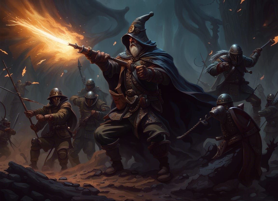 Frazetta style dark wizard fighting US army soldiers - AI Generated ...