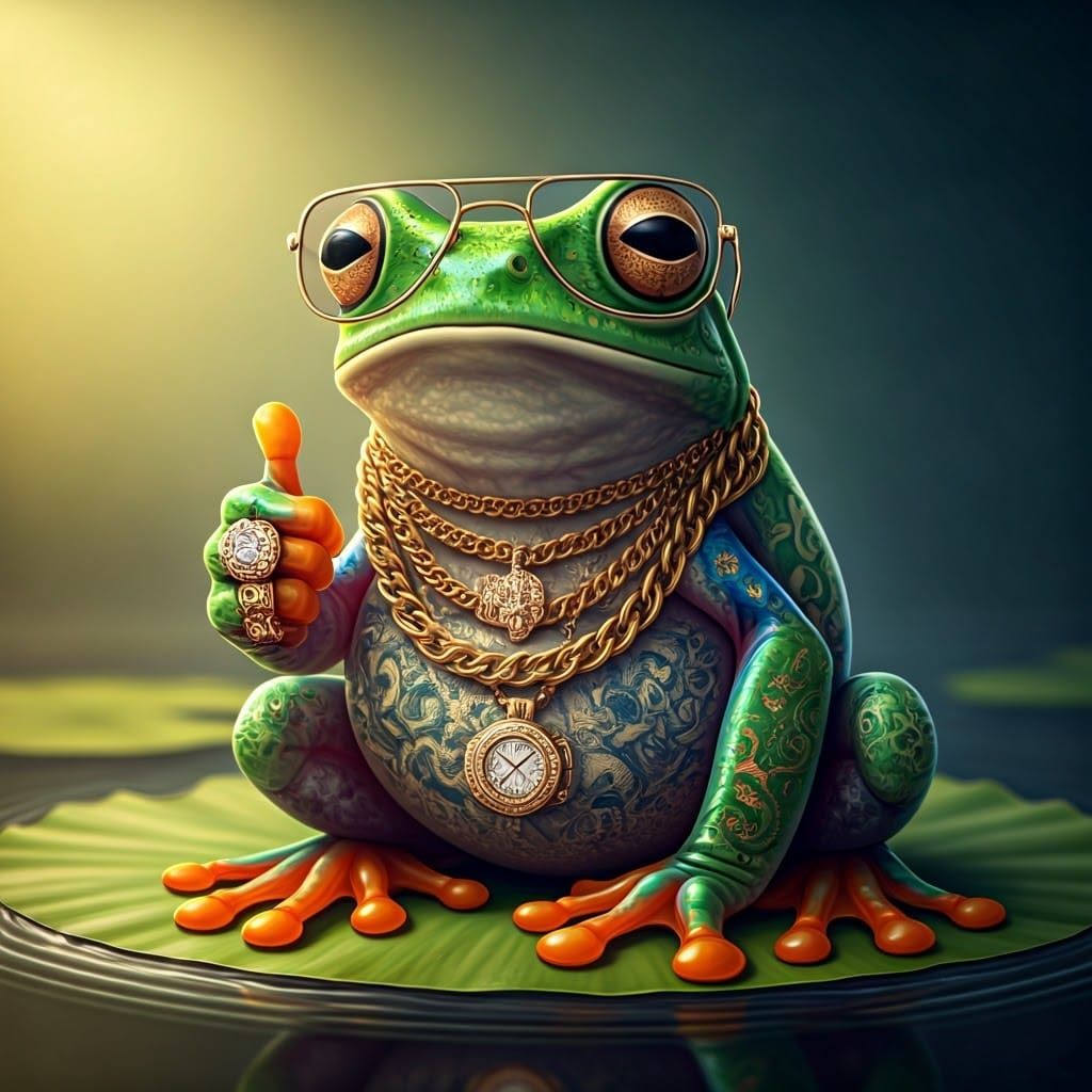 Tattooed Tree Frog Gangster Rapper Exudes Confiden... - AI Art