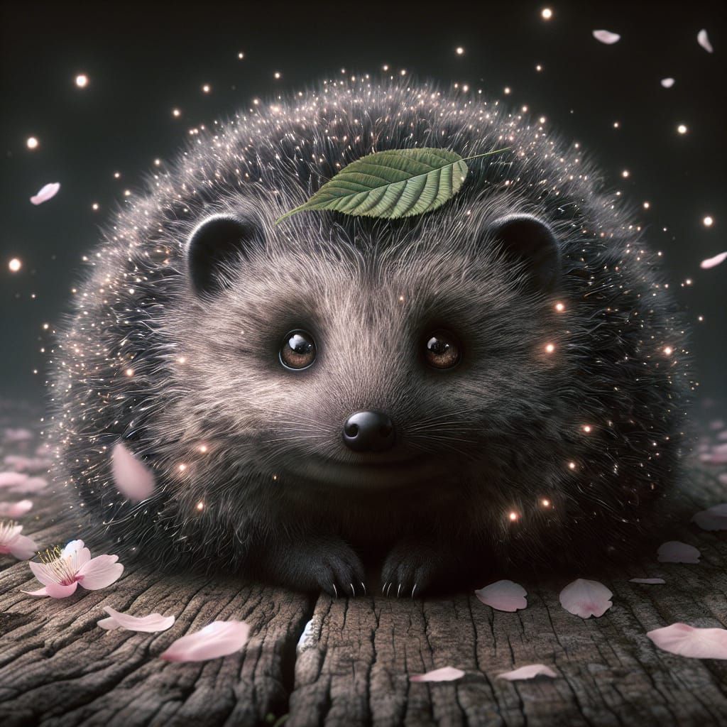 A hyper-realistic digital artwork of an adorable hedgehog tanuki lying ...