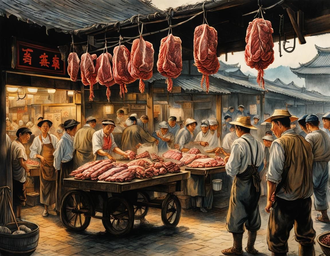 Outdoor meat market - AI Generated Artwork - NightCafe Creator