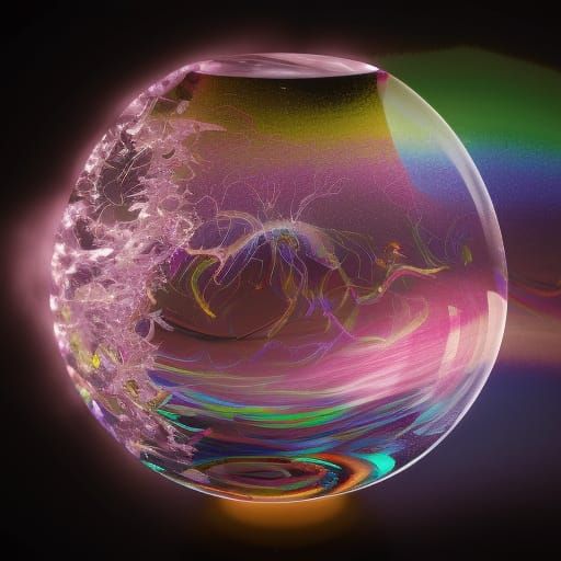 Complex rainbow Clouds inside a glowing glass orb, Complex, swirling ...