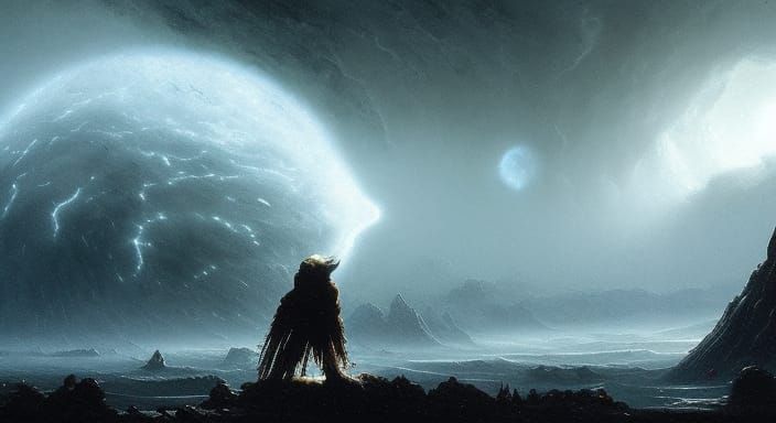 whole planet in view, planet being destroyed by a cosmic horror, space ...