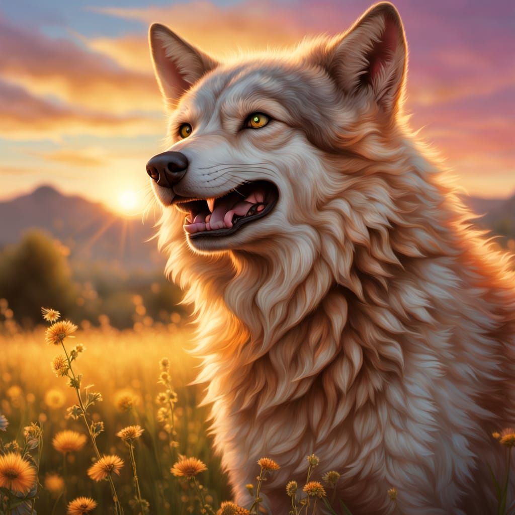 Surreal Sunset Goddess: A Hyper-Realistic Wolf Wom... - AI Art