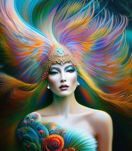 Incredible Detailed Full Body Portrait Of An Exotic Beautiful Peacock