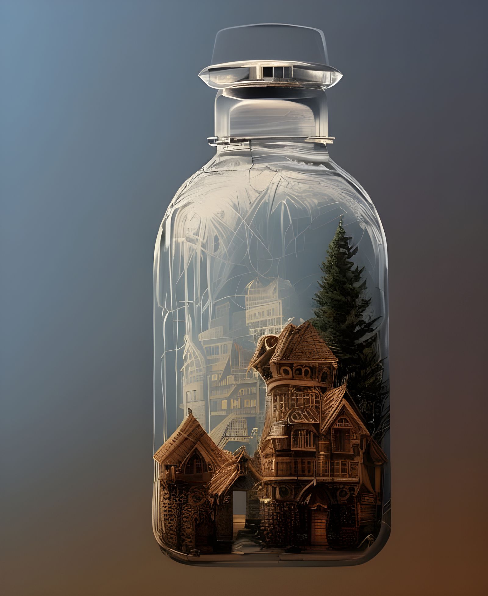 Cabins in the woods.. in a bottle - AI Generated Artwork - NightCafe Creator
