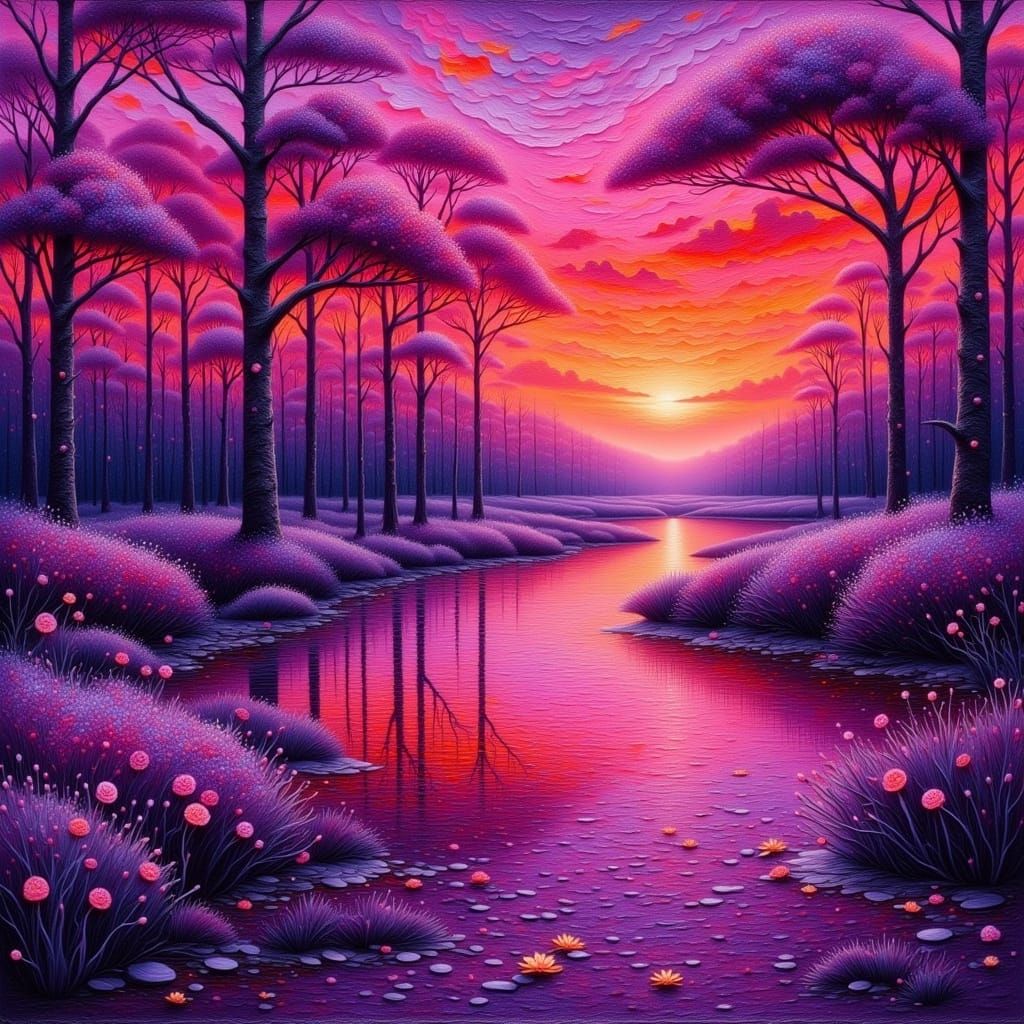 Vibrant purple and red-tinged river