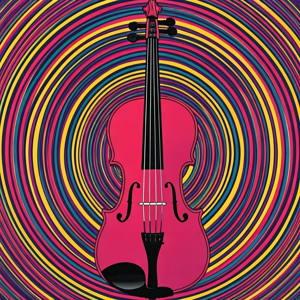 Vibrant Pop Art Violin in Bold Geometric Patterns - AI Art
