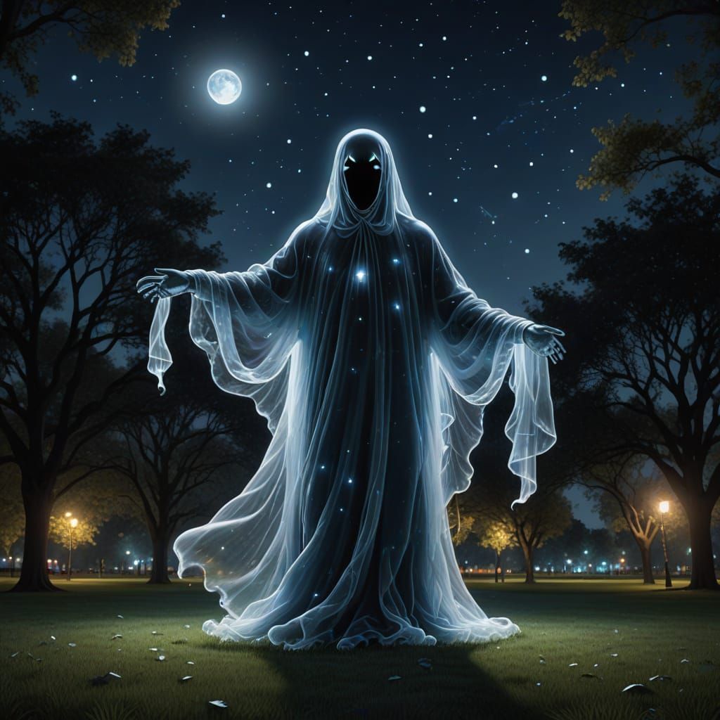 Ethereal Ghostly Figure Illuminated by Celestial L... - AI Art