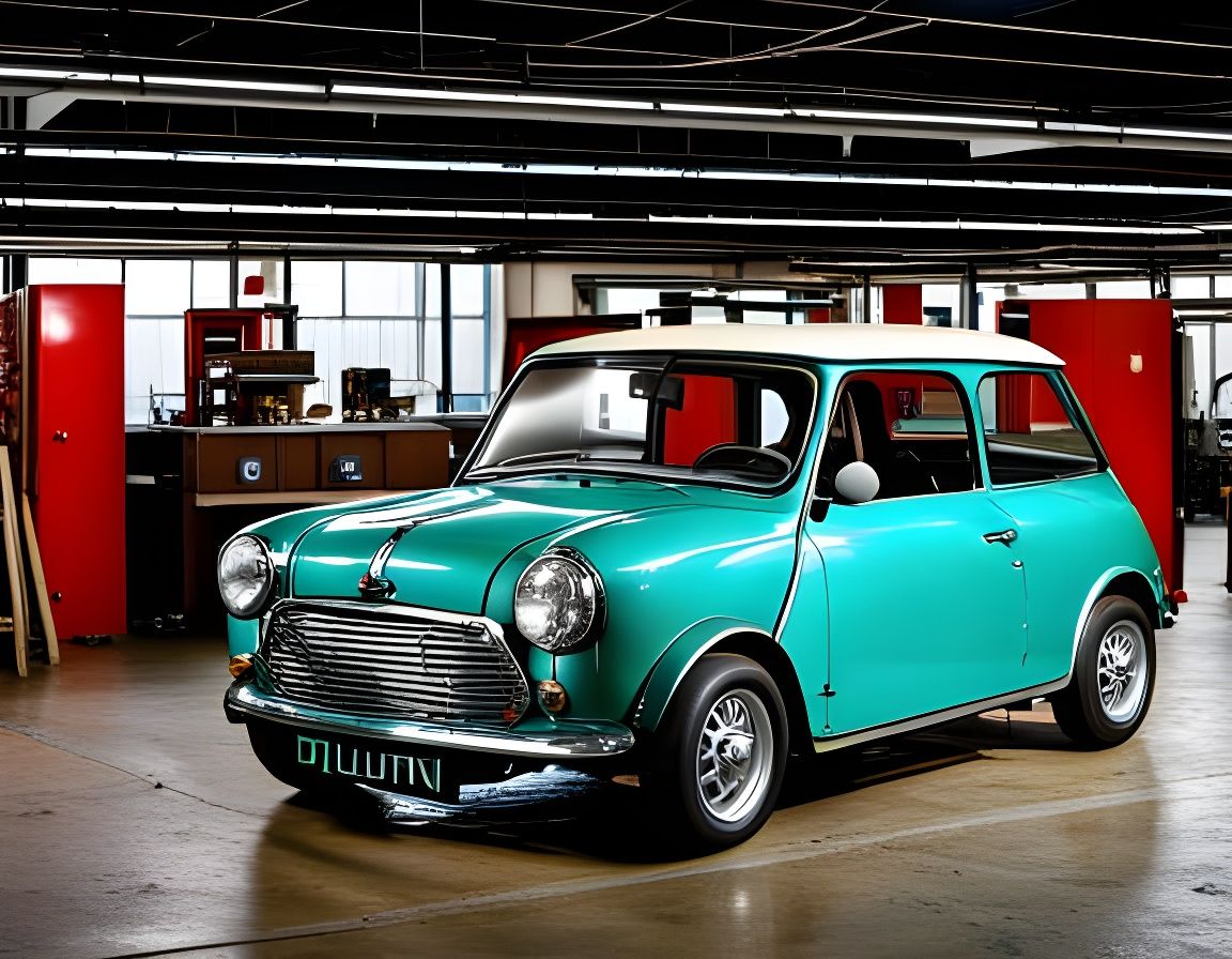 Austin Mini , in teal - AI Generated Artwork - NightCafe Creator