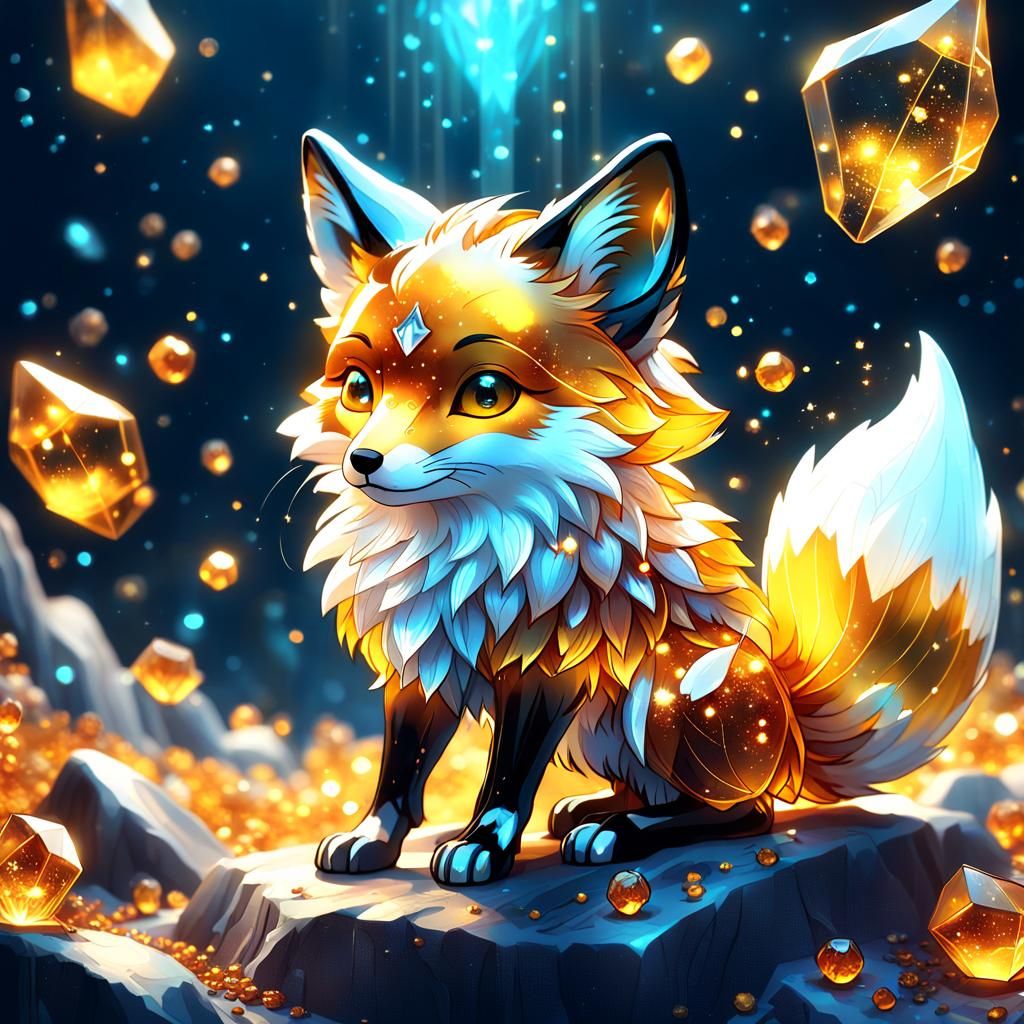 (an epic extremely detailed a cute crystal fox made of amber:1.3), 16k ...