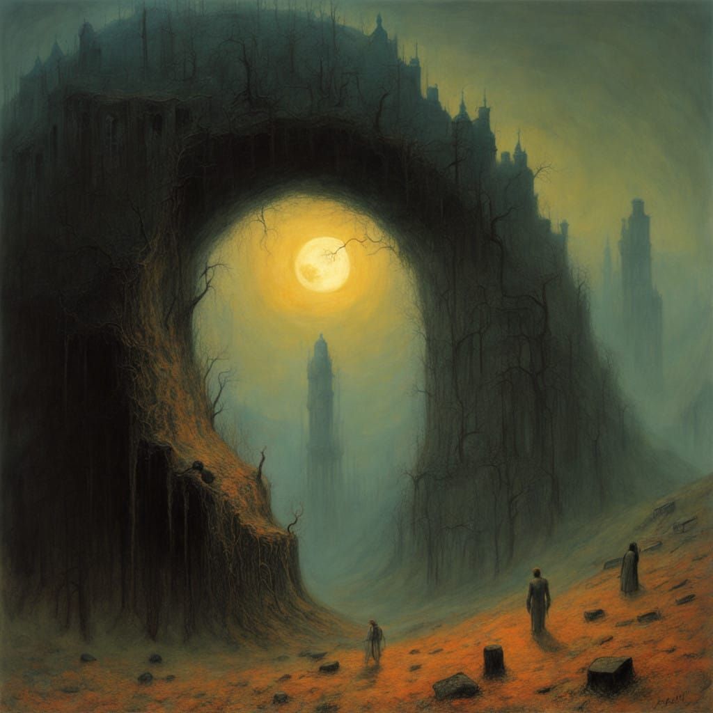 April (by Zdzislaw Beksinski ) - Surreal Landscape with Dist...