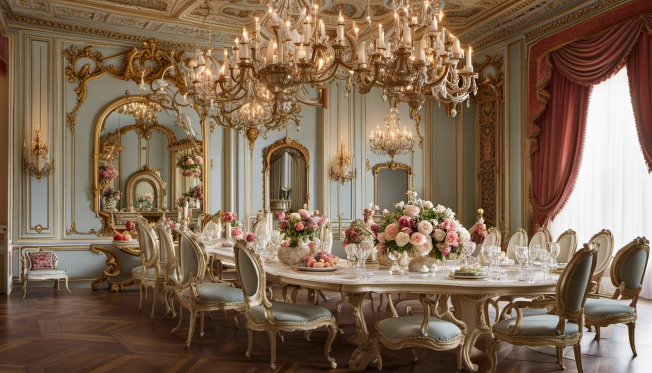 rococo dining room by Mark ryden - AI Generated Artwork - NightCafe Creator