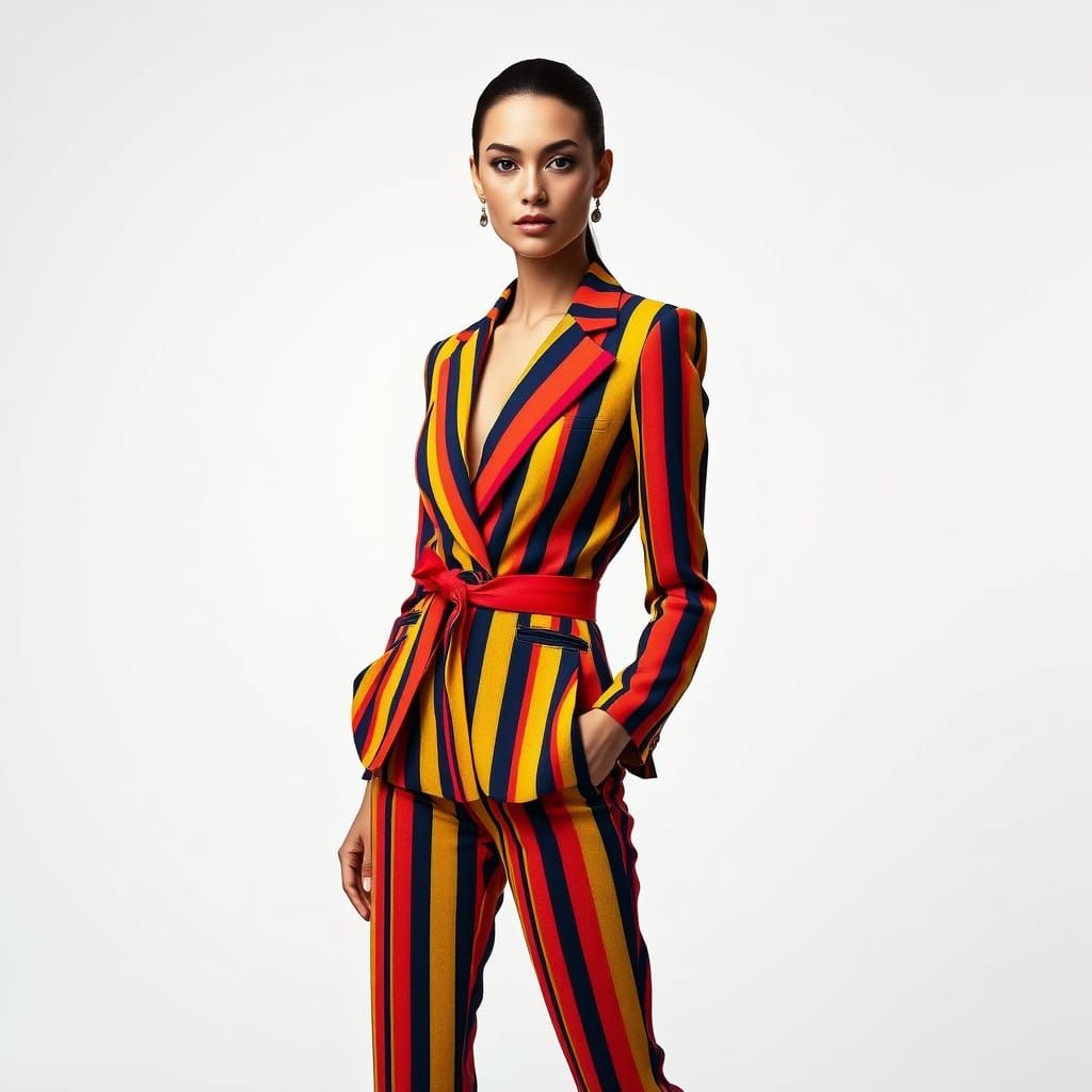 Stripes! - Confident Model Struts in Bold Striped Ensemble