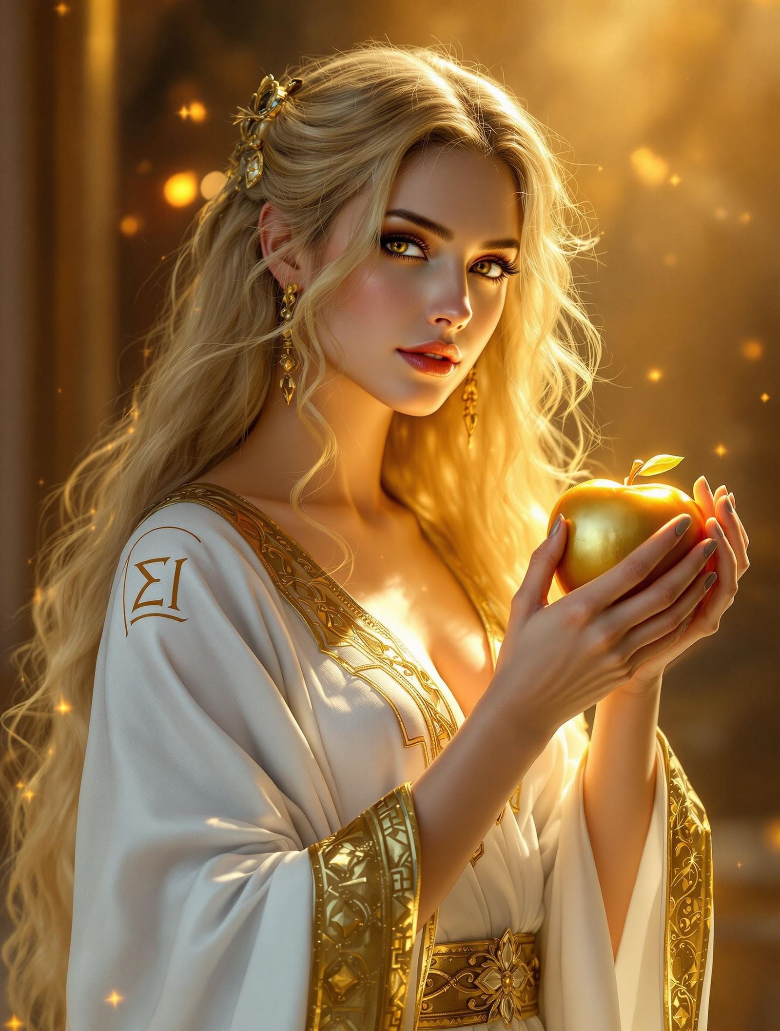 "To The Most Beautiful." Eris, the goddess of discord holds the golden ...