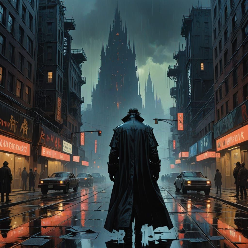 Cyberpunk Villain in Frost-Embroidered Duster Coat... - AI Art