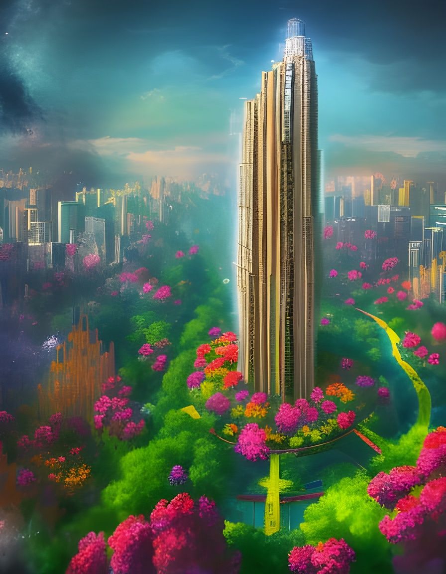Skyscraper covered in flowers - Skyscraper covered in flower...