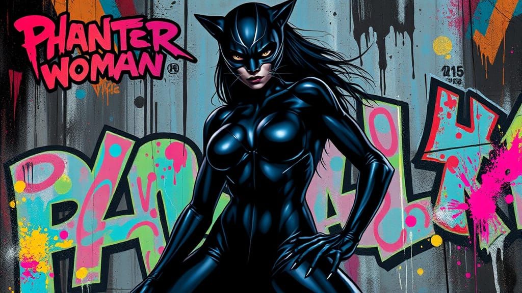 Fierce Panther Woman in Cyberpunk Comic Book Art - AI Art