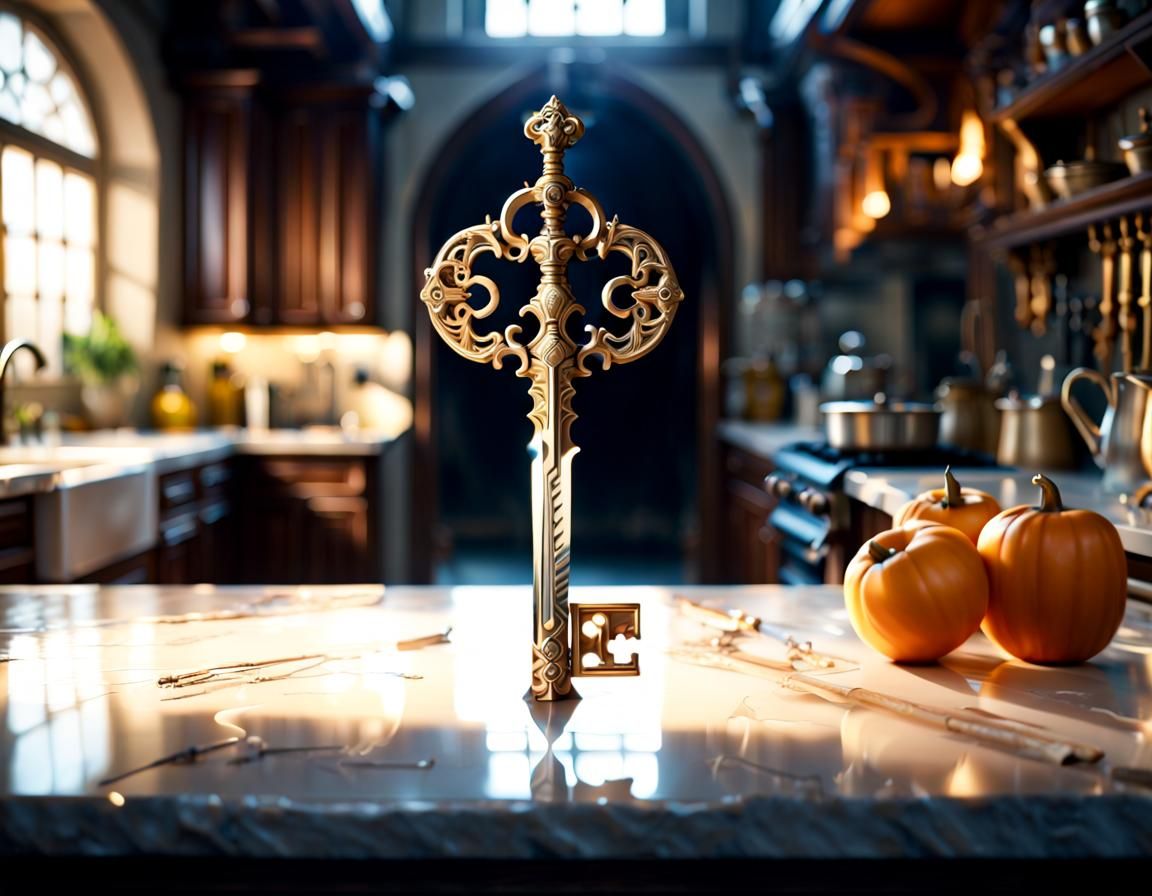 Gold key sword - AI Generated Artwork - NightCafe Creator