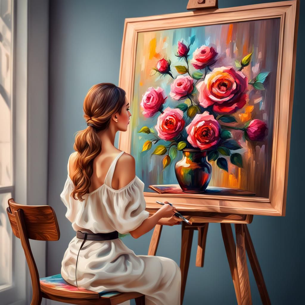 Finally she finished the artwork so well. - AI Generated Artwork ...