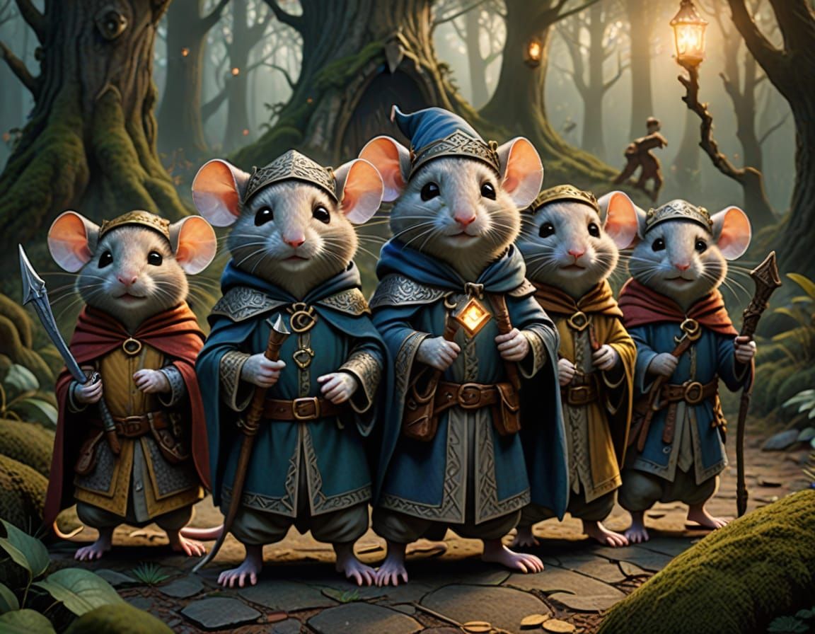 Fantasy Quest - Mice Embark on Whimsical Quest in Moonlit Fo...