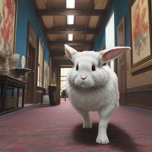Confident Rabbit Struts Down Luxurious Carpet in V... - AI Art