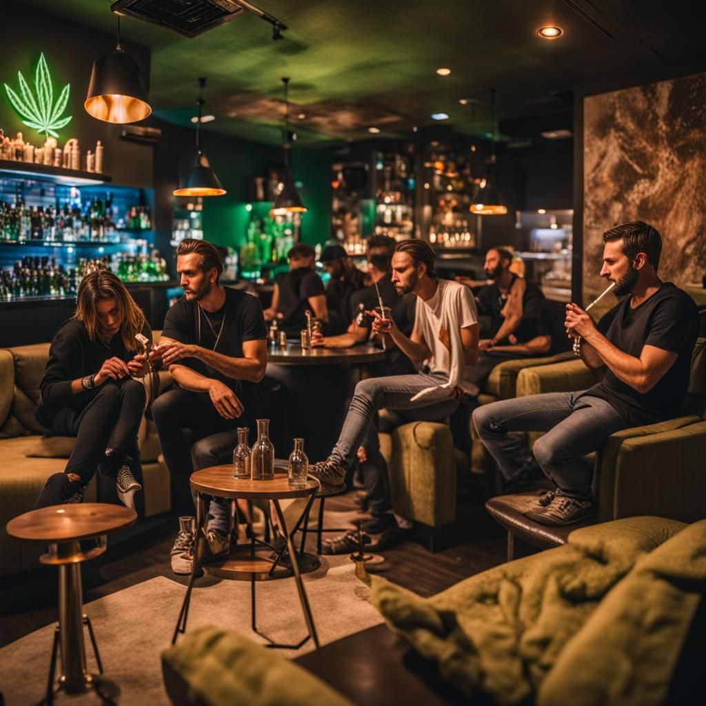 A cannabis social consumption lounge in Las Vegas. People smoking ...