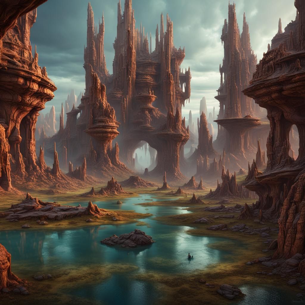 swampy alien planet, large hoodoos - AI Generated Artwork - NightCafe ...