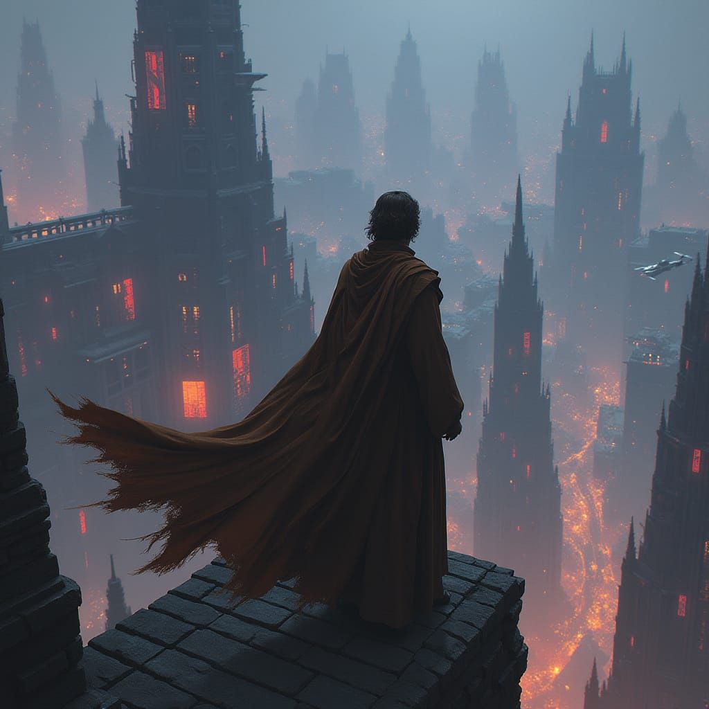 Jedi Knight in Gothic Star Wars Cityscape - AI Art