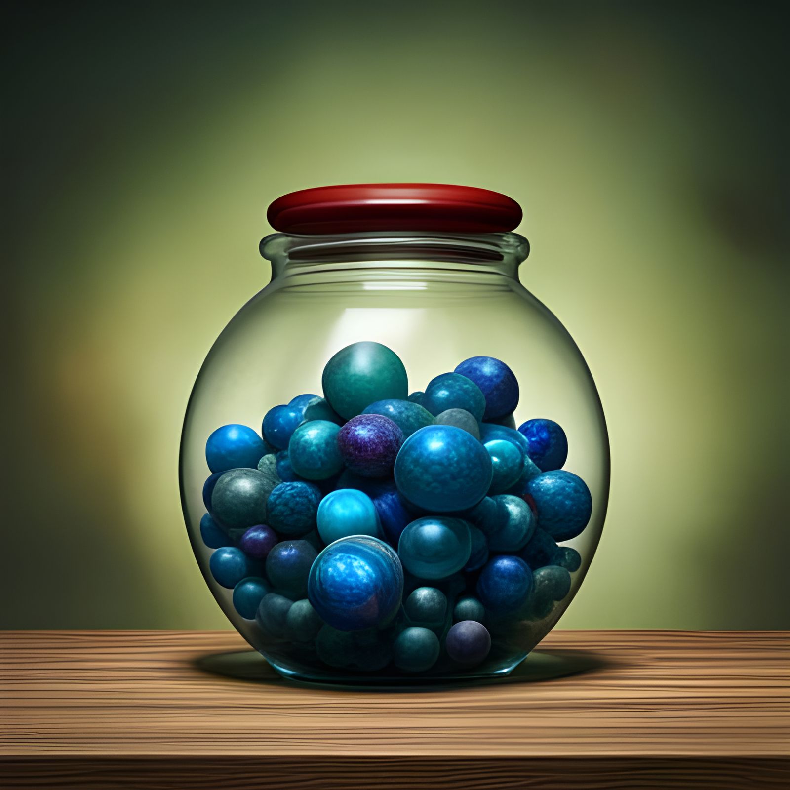Photo of a giant glass jar with 549 average size blue marbles and 1549 ...