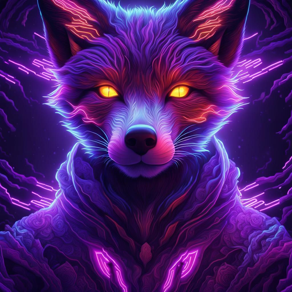 View of a fox emanating purple ancestral energy through its eyes and ...