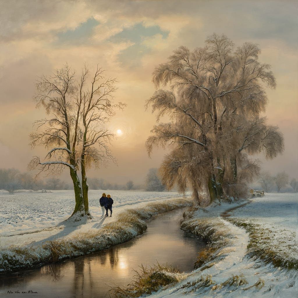 winter scene. - Winter Idyll in Friesland's Snowy Fields